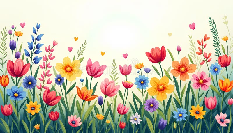 A Vibrant Digital Illustration Featuring an Array of Colorful Flo Stock ...