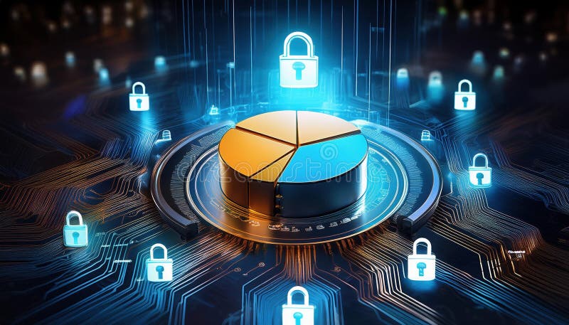 Vibrant Digital Illustration of a Pie Chart Surrounded by Security ...