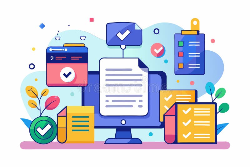 A Vibrant Digital Illustration Showcasing a Computer Screen Displaying ...