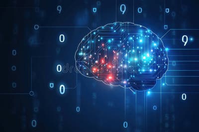 Digital Illustration of a Glowing Brain in a Futuristic Cyber ...