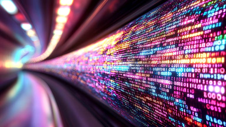 Binary Code Tunnel Vivid Digital Stream Stock Illustration ...
