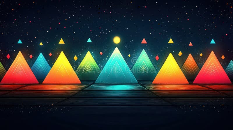 A Vibrant Digital Landscape Featuring Colorful Pyramids Against a ...