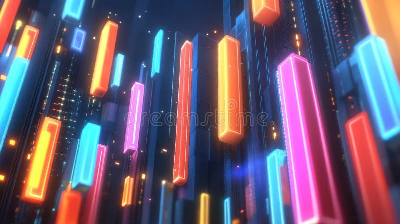 Neon Glowing Rectangles Abstract Futuristic Background Stock Illustration - Illustration of ...