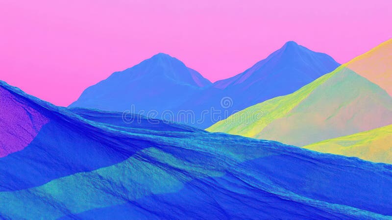 A Vibrant Digital Landscape Featuring Stylized Mountains and Colorful ...