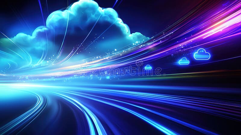 Vibrant Digital Landscape with Flowing Light Trails and Clouds ...