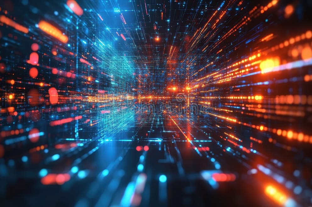 Vibrant Digital Landscape with Glowing Lines and Particles in Abstract ...