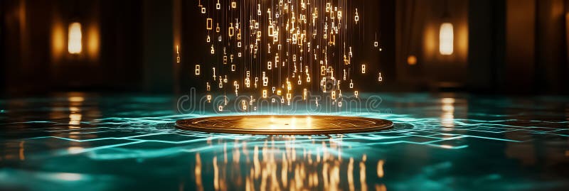 In a Vibrant Digital Landscape, Glowing Symbols Cascade Down, Creating ...