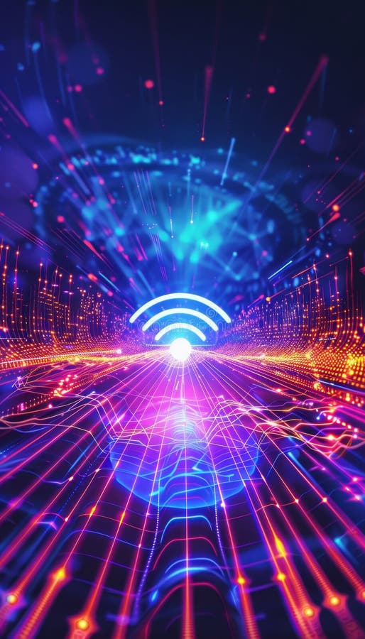 Vibrant Digital Landscape with Glowing Wireless Signal for Advanced ...