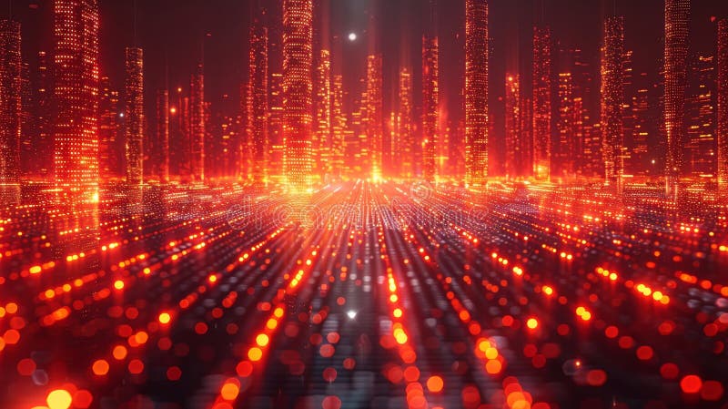 Vibrant Digital Landscape Illuminated by Red Lights at Night Stock ...