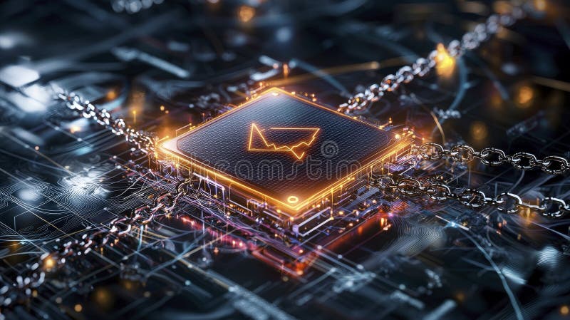 Digital Ledger Icon Enveloped by Chains Futuristic Tech Environment ...