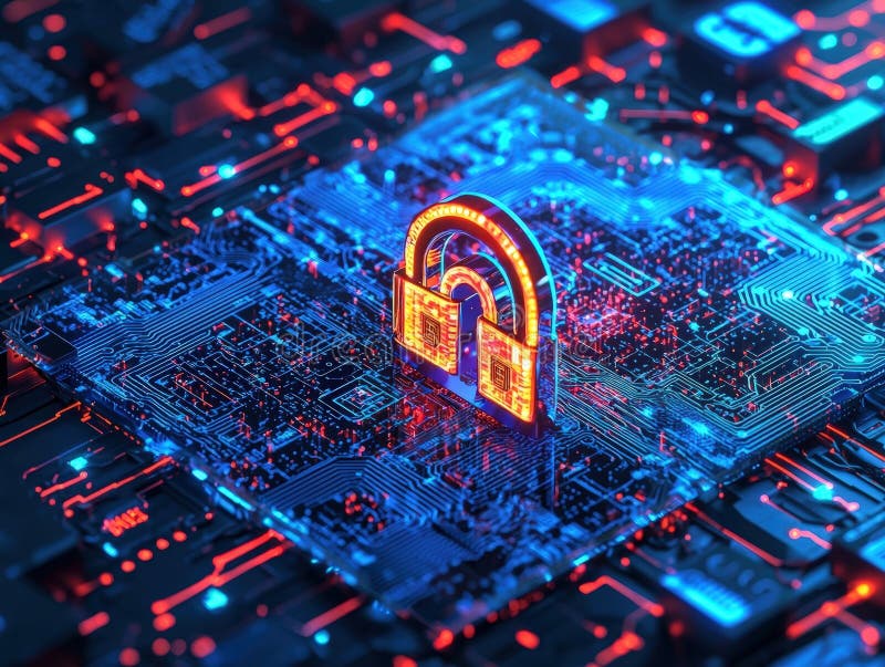 A Vibrant Digital Lock Icon Representing Cybersecurity Over a Complex ...