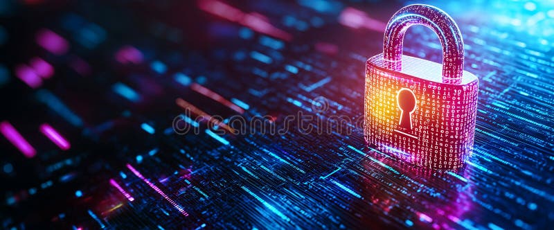 Vibrant Digital Lock Symbolizes Cybersecurity Surrounded by Glowing ...