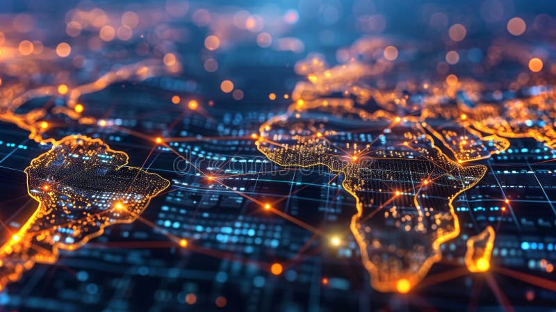 Digital Representation of a Glowing World Map Showcasing Connectivity ...