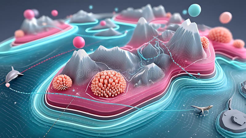 Vibrant Digital Map Showcasing Stylized Representation of North Pacific ...