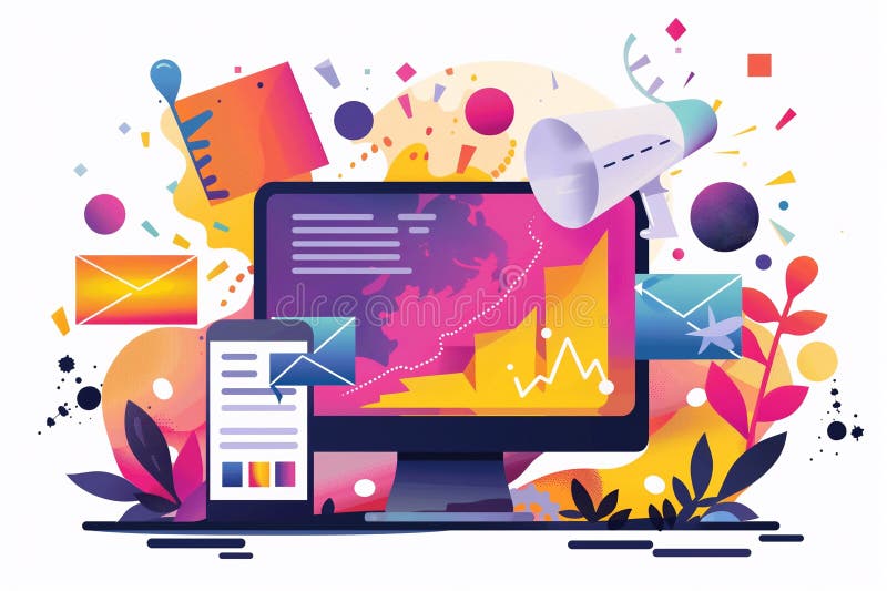 A Vibrant Digital Marketing Concept Showcasing a Computer and ...