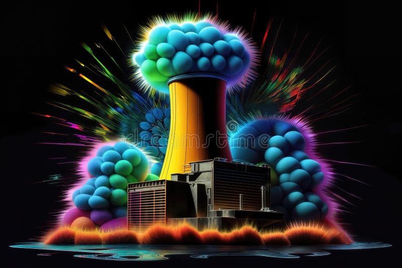 A Vibrant Digital Neon Depiction of a Nuclear Power Station, Generative ...