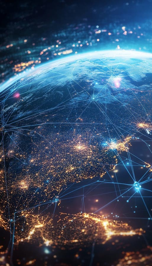 Vibrant Digital Overlays Illustrating a Global Network Connecting Earth ...