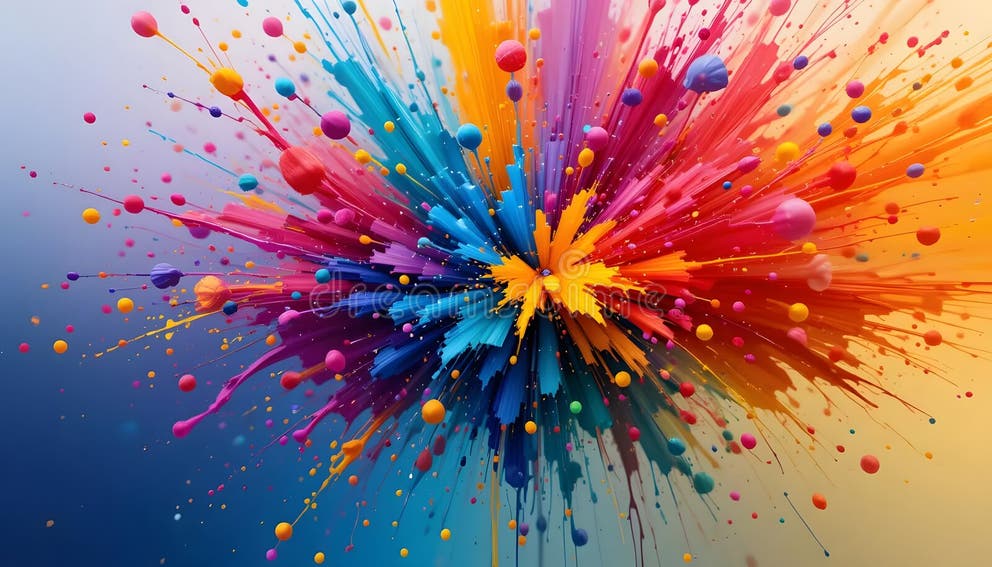 Vibrant Digital Paint Splatter with Gradient Background Stock ...