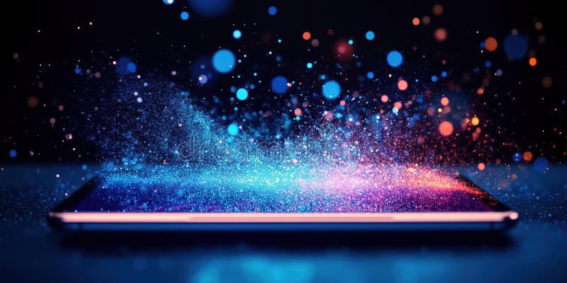 Vibrant Digital Particles Emerging from Smartphone Screen Creating ...