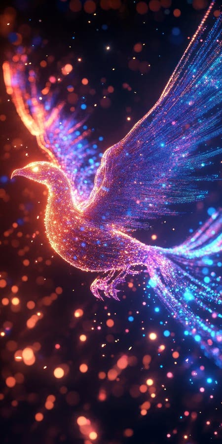 Vibrant Digital Phoenix Soaring in a Cosmic Night Sky with Glowing ...