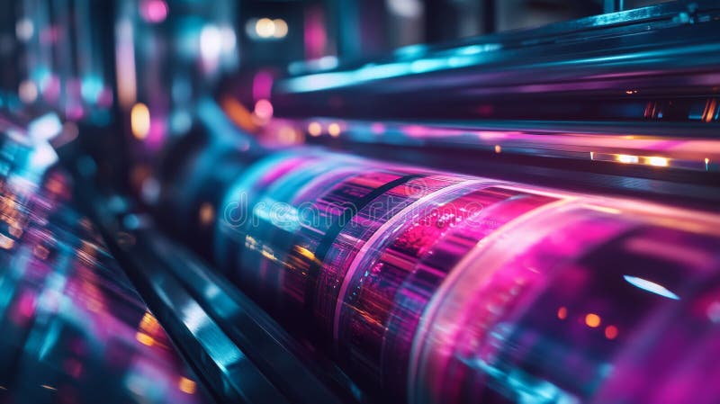 Vibrant Digital Printing Machine in Action Close Up of Ink and Laser ...