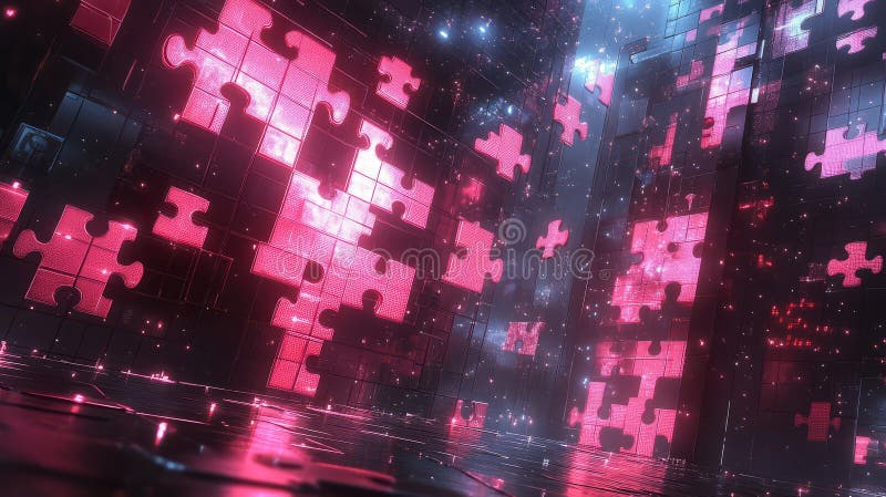 A Vibrant Digital Puzzle Pattern Illuminated by Futuristic Neon Lights ...