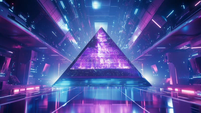 A Vibrant Digital Pyramid Illuminated by Neon Lights in a Futuristic ...