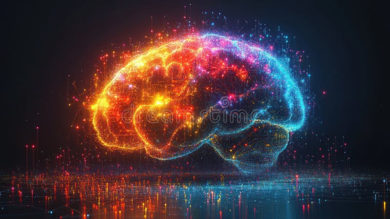 A Vibrant, Digital Representation of a Brain Composed of Colorful ...