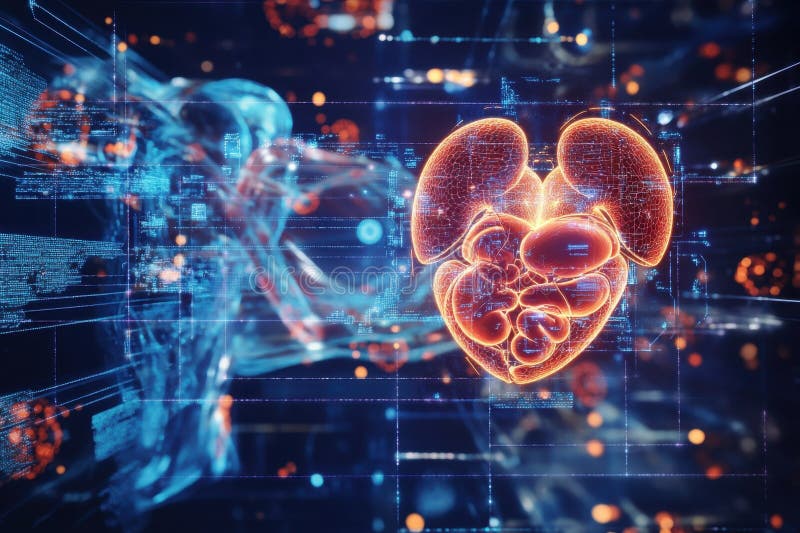 Digital Visualization of a Human Heart Surrounded by Glowing Data ...