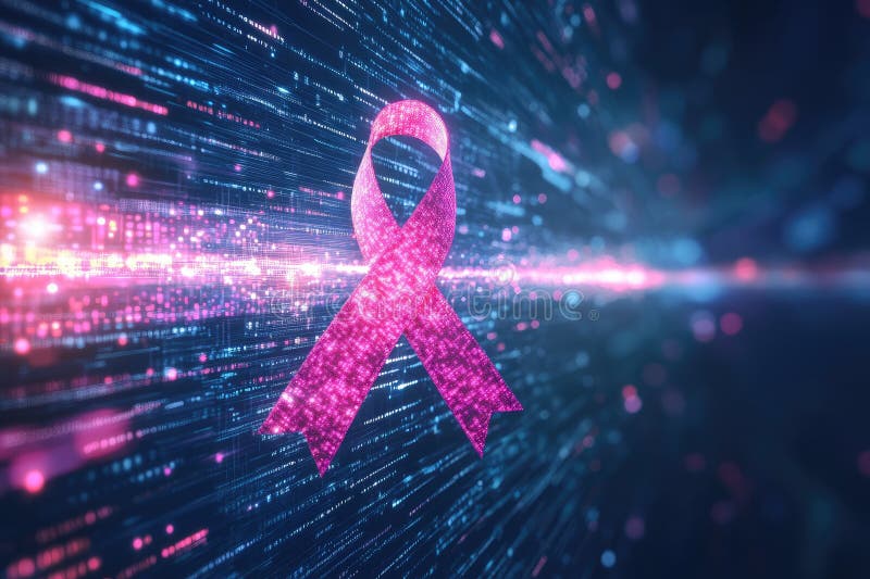 Digital Pink Ribbon with Bright Colors and Light Trails Stock Image ...