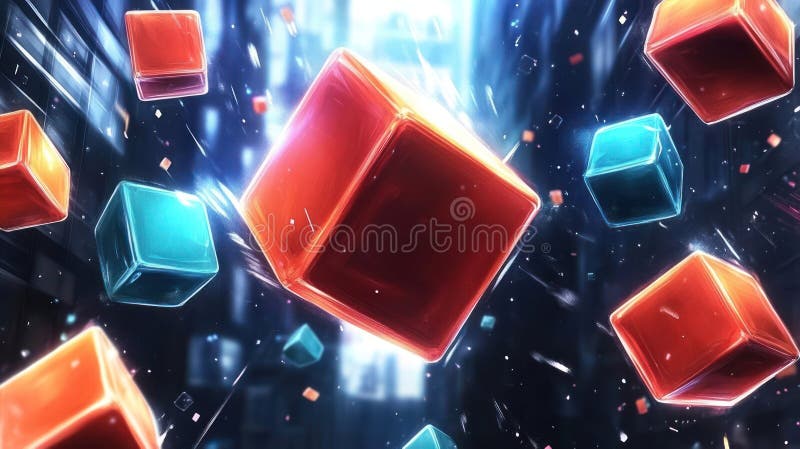 A Vibrant Digital Scene Featuring Floating Cubes in a Futuristic ...
