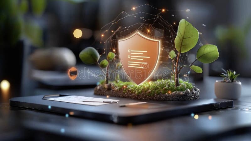 Vibrant Digital Shield Emerges from Lush Garden Generative AI ...