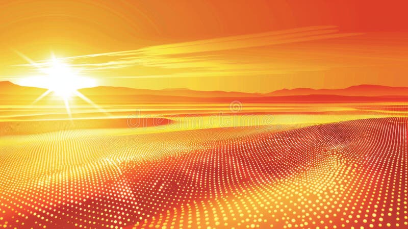 Vibrant Digital Sunset Over Pixelated Landscape Illustration Stock ...