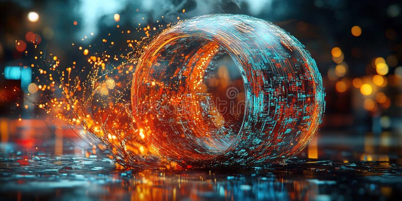 Vibrant Digital Swirl with Sparks and Water Reflections Creating a ...