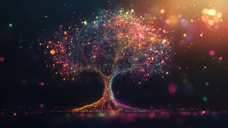 Vibrant Digital Tree with Illuminated Roots Symbolizing Nature S ...