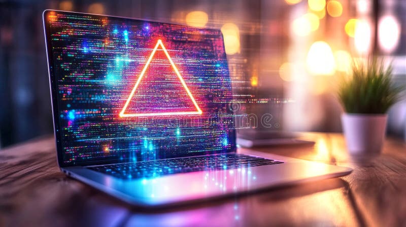 Vibrant Digital Triangle on a Laptop in a Modern Indoor Setting Stock ...
