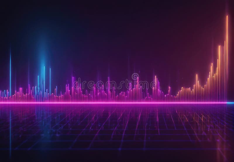 Vibrant Digital Waveform Display Illuminated in Pink and Blue Against ...