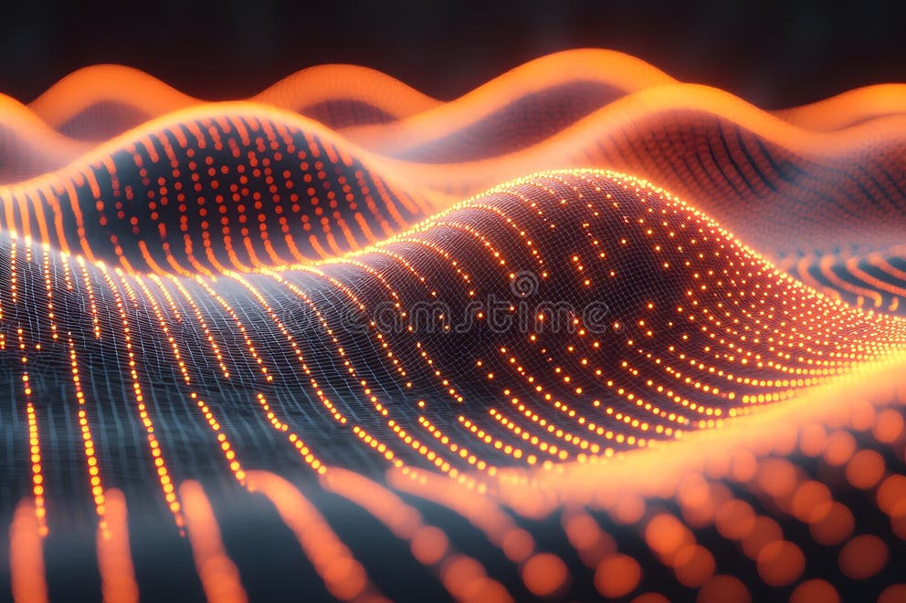 Futuristic Digital Waveform with Glowing Orange Dots and Abstract Grid ...