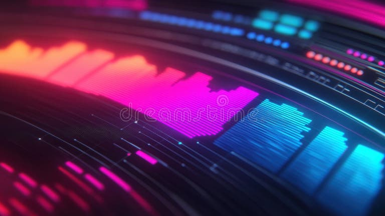 Vibrant Digital Waves with Colorful Audio Visualization on Dark Background Stock Illustration ...