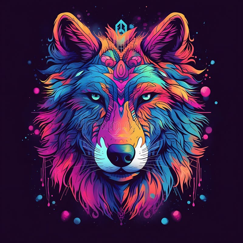 Vibrant Digital Wolf Illustration with Abstract Colors and Intricate ...