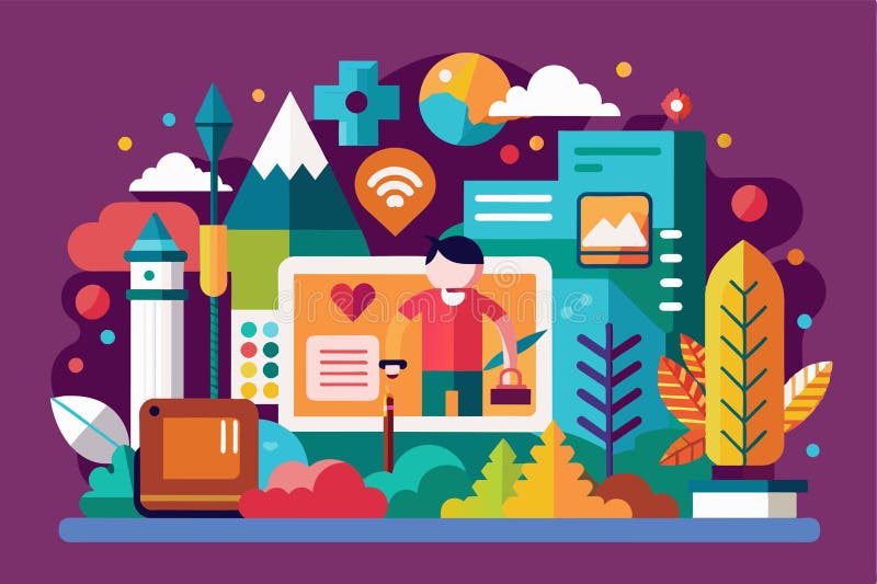 A Vibrant Digital Workspace Blending Nature with Technology, Showcasing ...