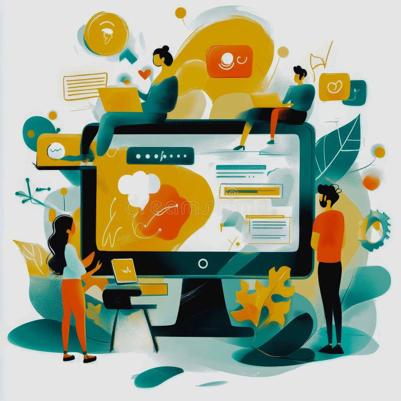 Vibrant Digital Workspace Illustrating Collaboration, Creativity, and ...