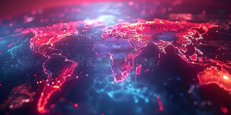 "Vibrant Digital World Map Animation Featuring Glowing Interconnected ...