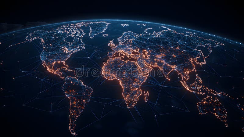 Vibrant Digital World Map Glowing with Connections in a Stunning Visualization Showcasing Global ...