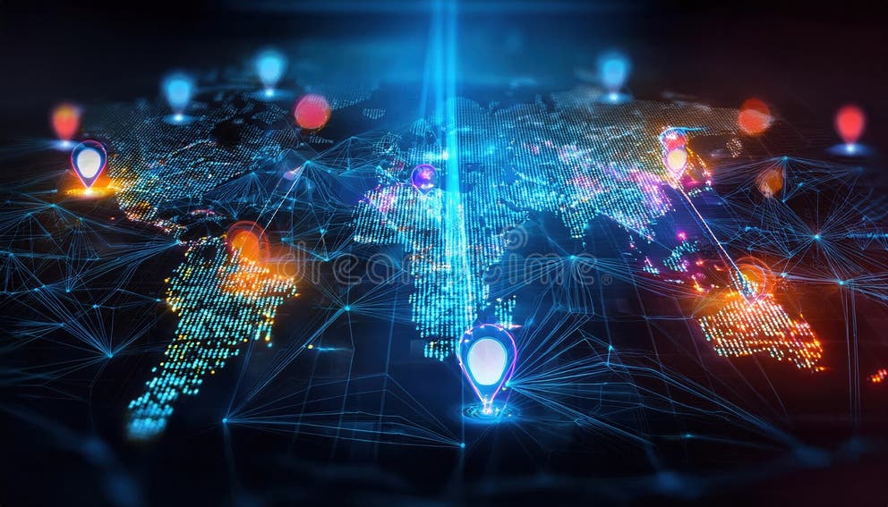 Vibrant Digital World Map Showcasing Interconnected Data Points ...