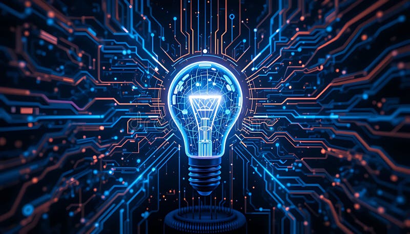 Futuristic Lightbulb Illuminated by Circuit Board Design Stock ...
