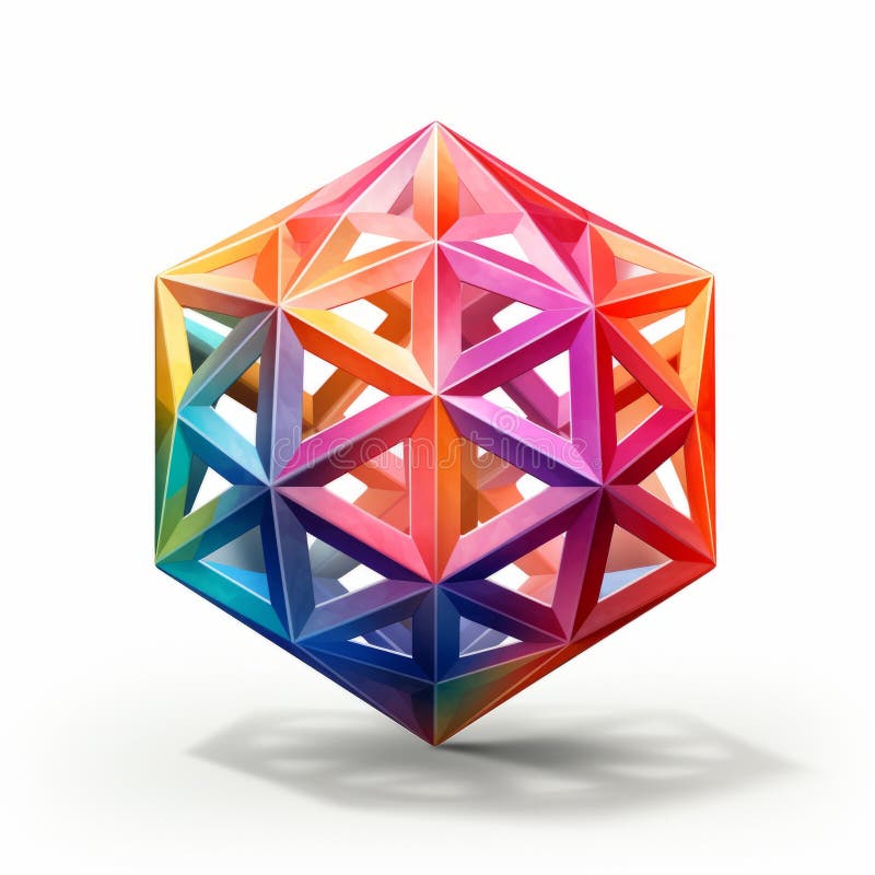 Vibrant Watercolor Geometric Cube Art with Symmetrical Color Block ...