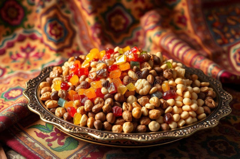 Colorful Arabic Sweets on Traditional Tray Stock Illustration ...