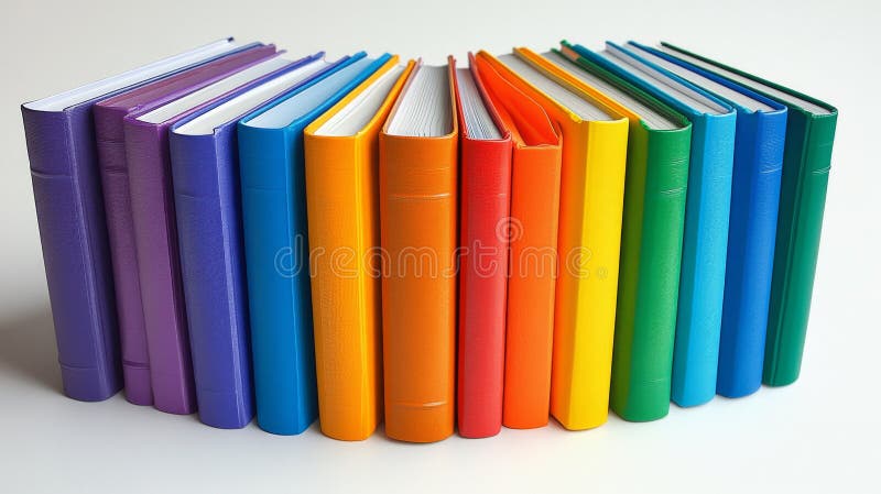 Brightly Colored Notebooks Stacked in a Balanced Arrangement on a Plain ...