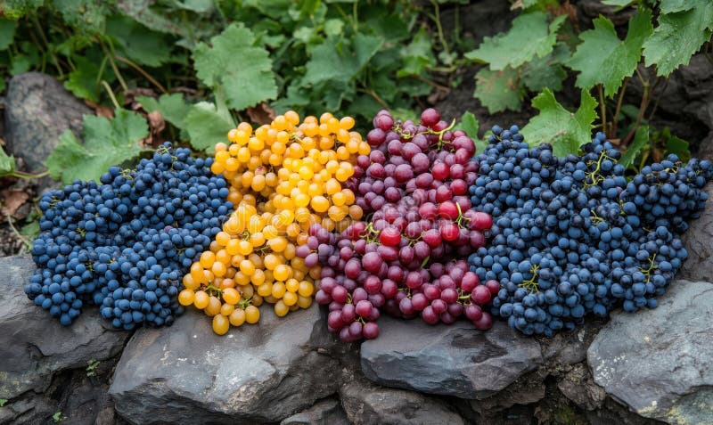 Vibrant Display of Assorted Grapes in Various Colors on Rocky Surface ...